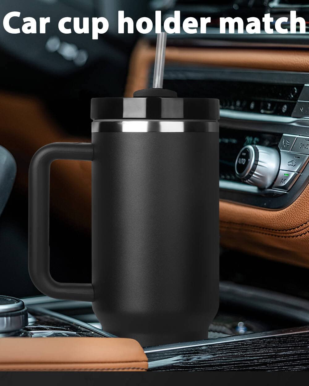 40 Oz Insulated Stainless Steel Tumbler with Handle and Straw Lid - Reusable Water Bottle for Hot and Cold Beverages (Beige)