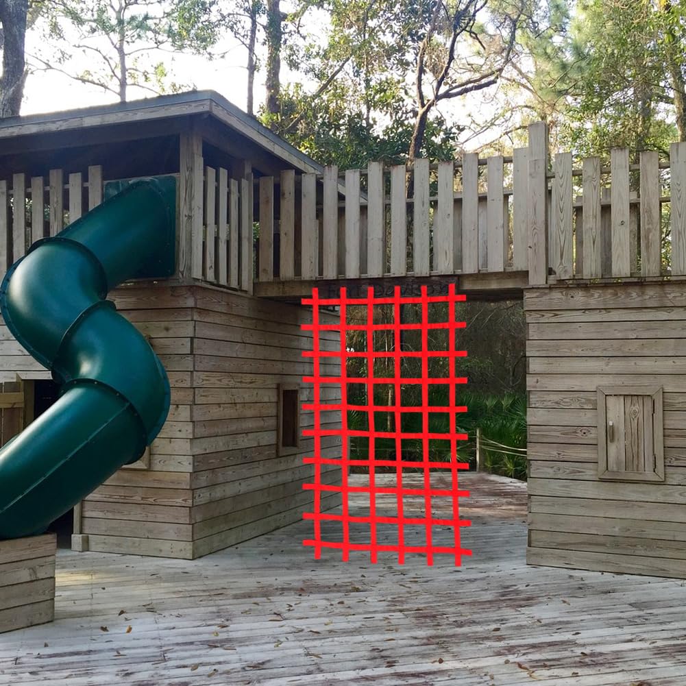 CL CLC Climbing Cargo Net Red 7ftx4ft (95inchx57inch)-Playground Play Safety Net,Rope Ladder,Jungle Gyms, Swing Set, Obstacle Courses for Outdoor Treehouse