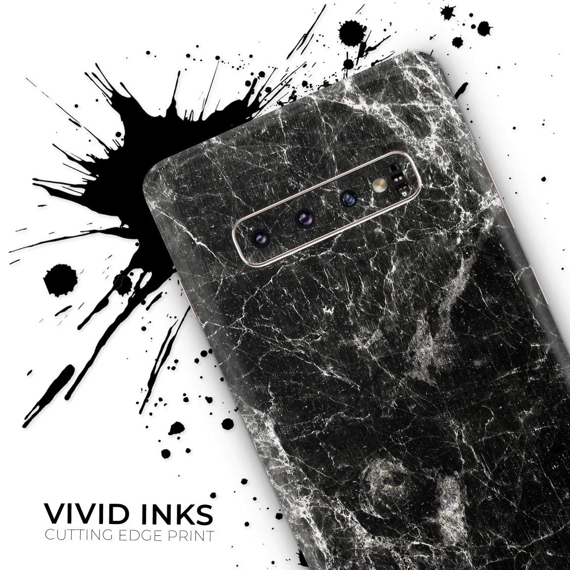 DesignSkinz Black Scratched Marble Protective Vinyl Decal Wrap Skin Cover Compatible with The Samsung Galaxy S20 (Screen Trim & Back Glass Skin)