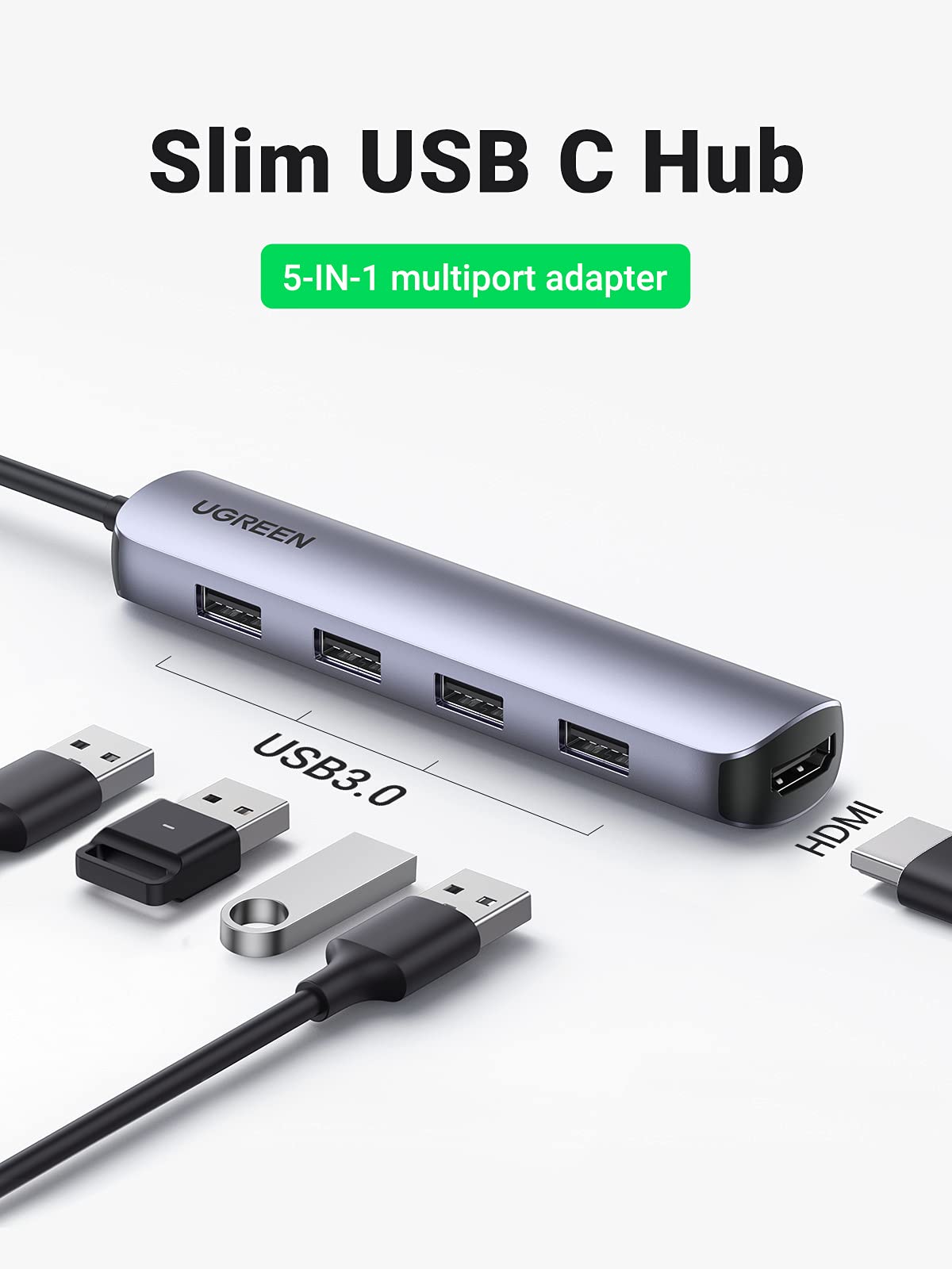 UGREEN USB C Hub HDMI 4K with 4 Ports USB 3.0 5Gbps 5 in 1 USB C to HDMI Adapter Multiport USB Compatible with iPhone 16 Plus Pro Max 15 MacBook iPad Pro Air 2024 Surface Pro Galaxy S24 Tab S9