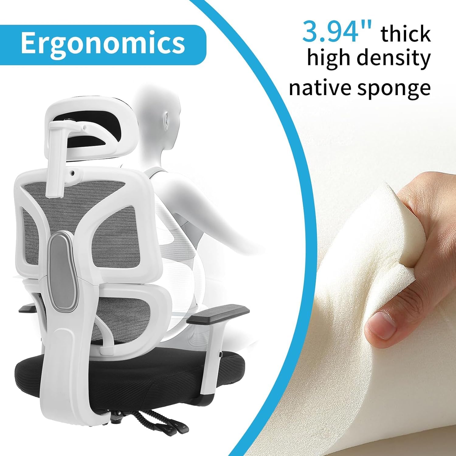 ACCHAR Desk Office Chair,Ergonomic High Back Computer Chair,Big and Tall Reclining Comfy Chair,Lumbar Support Breathable Mesh Swivel Chair with Adjustable Armrests (White and Black)