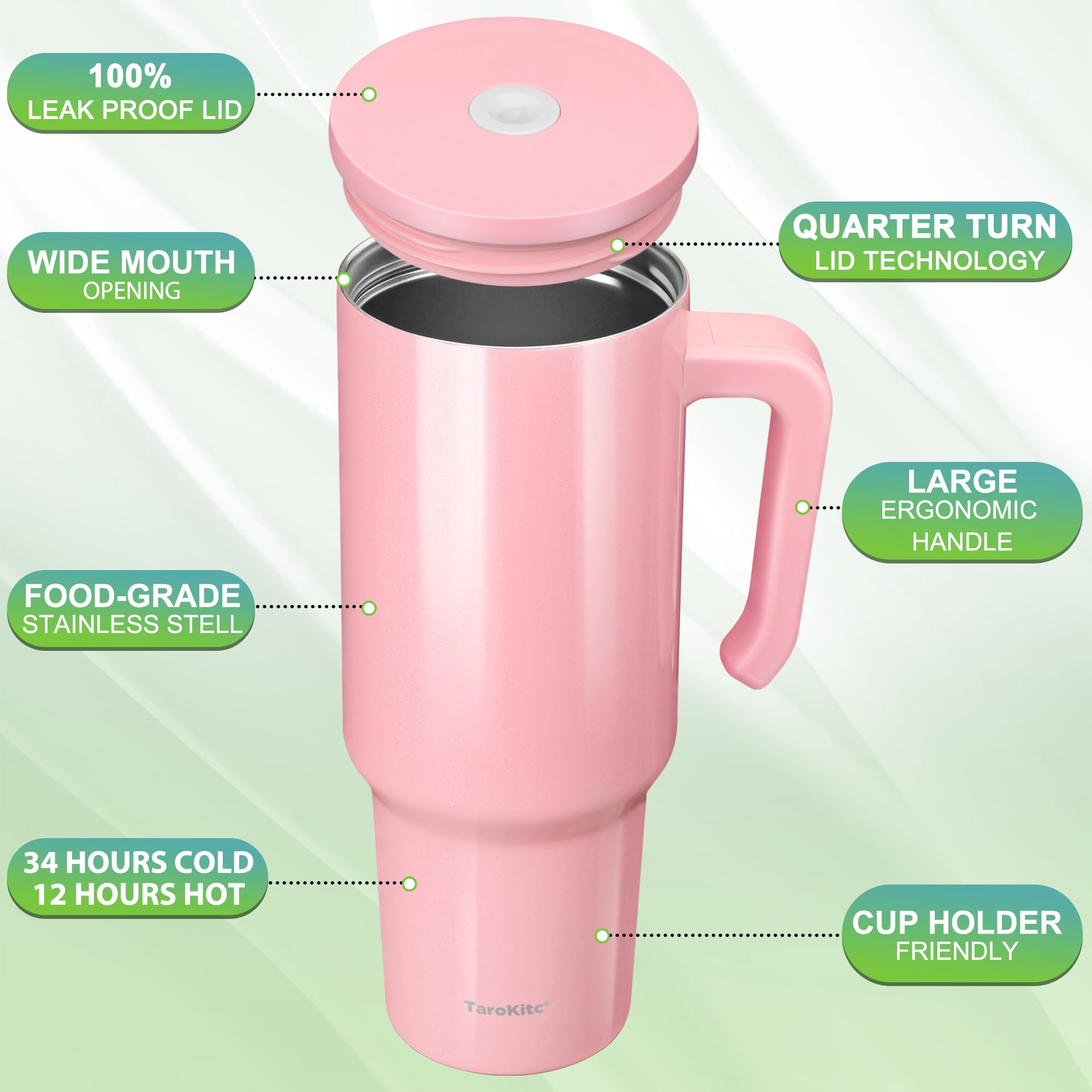 40 oz Tumbler with Handle and Straw, Leak-proof Lid | Stainless Steel Vacuum Insulated Coffee Travel Mug | Reusable Water Bottle Iced Cup | Keeps Cold for 34Hrs, Dishwasher Safe, BPA Free