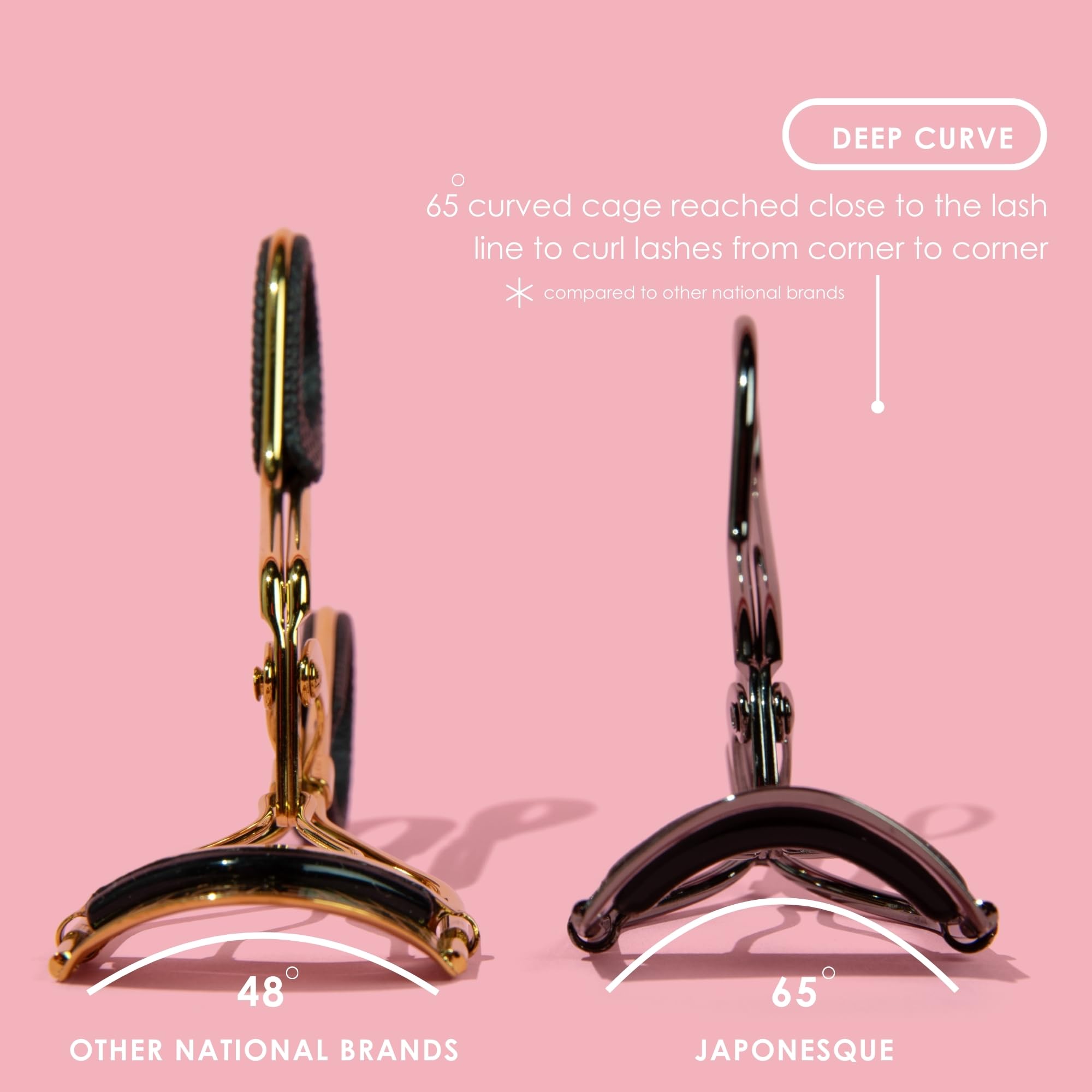 JAPONESQUE Extreme Lash Curler - Scissor Comfort Handle, Deep Curl, Keeps Lashes Curled for 8 Hours, High Arch Design, for Natural or False Lashes, Includes 1 Refill Pad (Gunmetal)