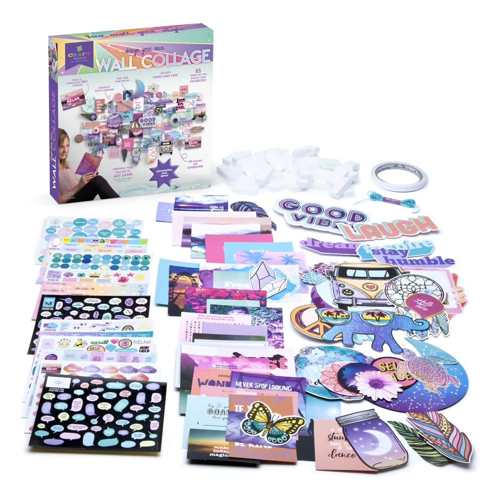 Craft-tastic Customizable Wall Collage – DIY Arts & Crafts Kit – Personalize Your Wall, Mirror, Window, or Door with 200 Prints, Inspirational Quotes, Stickers, and More