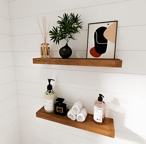 ROOREVO Floating Shelves Wall Mounted, Wood Wall Shelves , Rustic Wall Decor for Bathroom, Bedroom, Living Room, Kitchen,Set of 2……