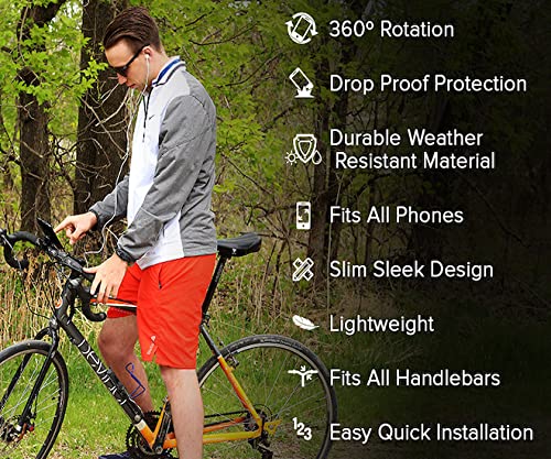E Tronic Edge Bike Phone Mount - Rotating Cell Phone Holder for Bicycle Handlebar Compatible with iPhone 6 7 8 X 11 12 13 Samsung Galaxy (All-Terrain)