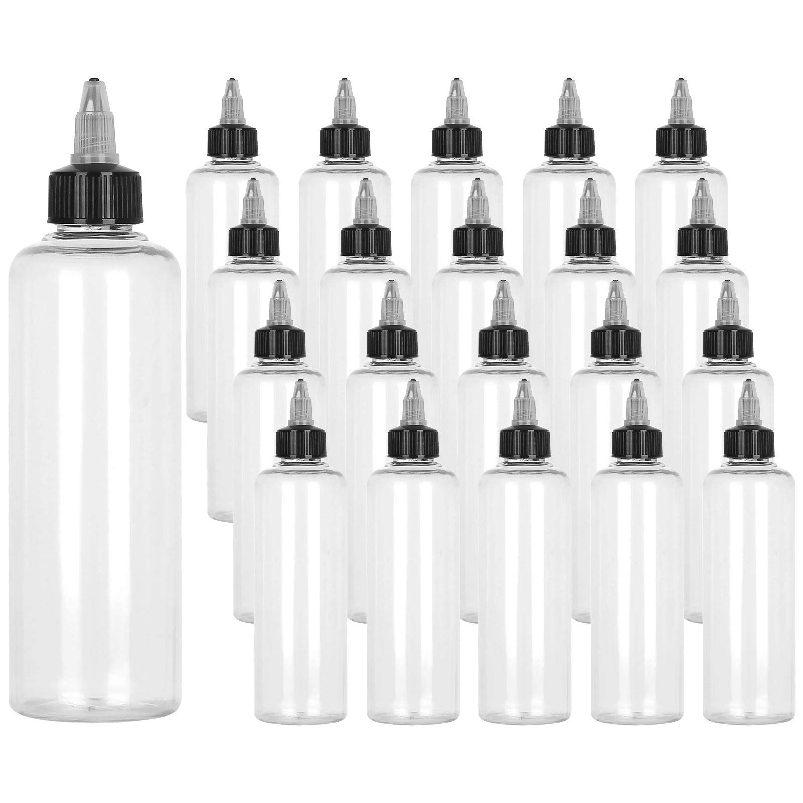 SENENQU 20PCS Round LDPE Plastic Squeeze Bottles Natural Boston Round Bottles Dispensing Bottles with Twist Top Cap for Crafts, Art, Glue and More(8.5oz, Clear)