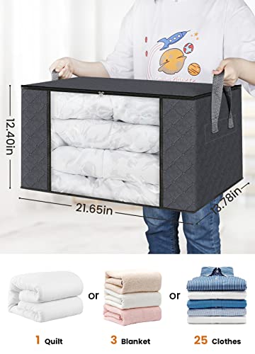 BlissTotes Storage Clothing Bags Storage Clothes Organizer with Reinforced Handle Sturdy Fabric Clear Window for Blankets, Bedding, Collapsible with Sturdy Zipper, 6 Pack, 60L, Grey