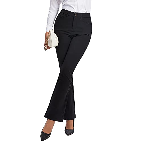 Aotasely Women's Dress Pants Stretch Bootcut Slacks Business Casual High Waisted Drapey Wrinkle Resistant Fabric Black