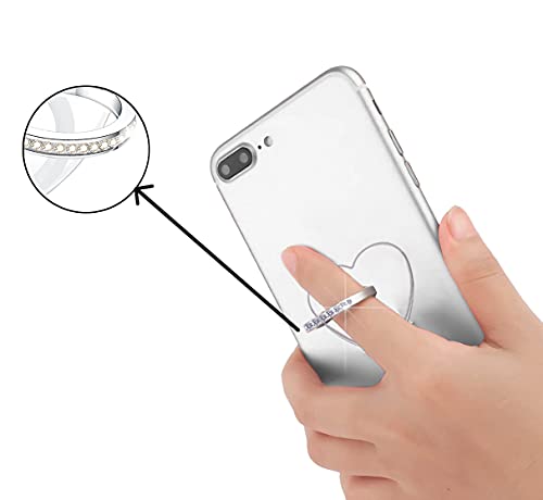 lenoup Transparent Heart Cell Phone Ring Holder Kickstand,Bling Bling Sparkle Diamond Clear Heart Cell Phone Finger Ring Grip Stand(Silver/Black)