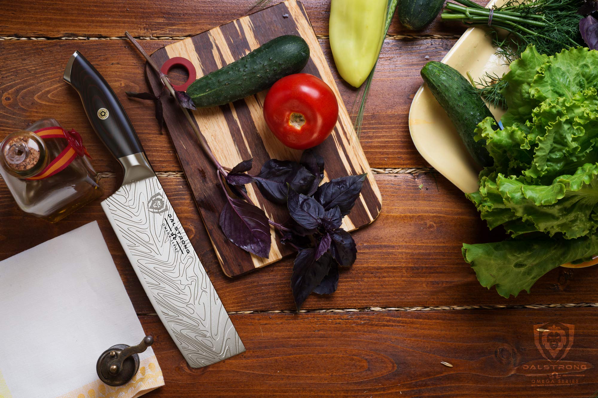 Dalstrong Nakiri Knife - 7 inch - Omega Series - BD1N-V Hyper Steel Kitchen Knife - G10 Woven Fiberglass Handle - Razor Sharp Knife - Professional Vegetable Cooking Knife - Leather Sheath Included