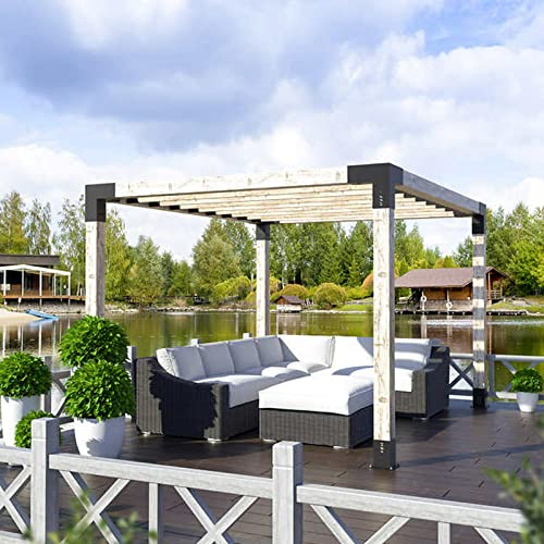 Flieeya Pergola Kit Black Elevated Wood Stand Kit with Steel Brackets, 8PCS Woodwork Pergola Hardware Kit with Powder Coated Steel Brackets for 6X6 Lumber, 3-Way 90 Degree Corner