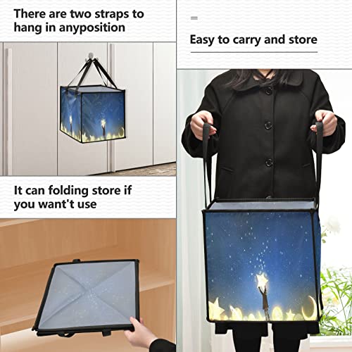 Blueangle Glowing Planet Little Boy Cube Storage Bin with Handles, 13 x 13 x 13 in, Large Collapsible Organizer Storage Basket for Home Décor(336)