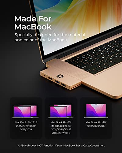 NOV8Tech USB C Hub Dual 4K HDMI Triple Display USB Hub 3.0 Adapter for MacBook Pro 2020/2019/2018/2017/2016 & MacBook Air 2020-2018, 7 in 2 Gold 100W USB C Dock, SD & Micro SD Reader, USB 3 & USB 2