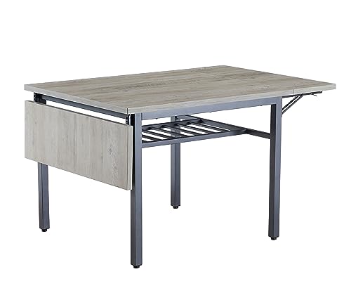 AMNOOL Folding Dining Table 1.2 Inch Thick Table Top Rectangle Retractable Dining Table with 2 Drop Leaves Adjustable Legs Desk Game Table for Dining Room Living Room Small Space (Grey)