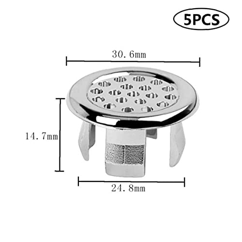Ruluti 5 Pcs Sink Overflow Ring Basin Trim Bath Sink Hole Round Overflow Drain Cap Cover Hole Spares for Kitchen Bathroom