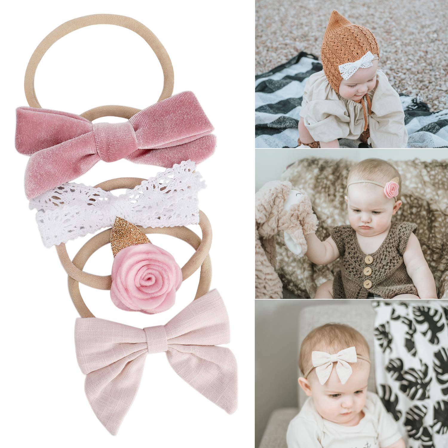 MiiYoung 10-Pack Baby Girl Headbands and Bows, Newborn Infant Toddler Hair Accessories
