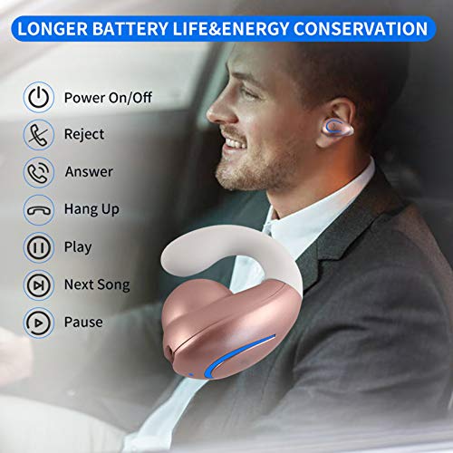 Sunffice Bluetooth Headset, Single Ear BT5.0 Ultralight Wireless Headphone Cell Phone Earpiece Ear Clip with Mic, Noise Canceling Handsfree Driving Earbud for iPhone, Android,Samsung Smartphone(Pink)