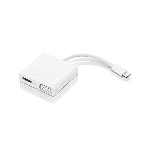 Lenovo USB-C 3-in-1 Travel Hub, 4K HDMI, VGA, USB 3.0, Plug and Play, Only 0.08 lbs, GX90T33021, White
