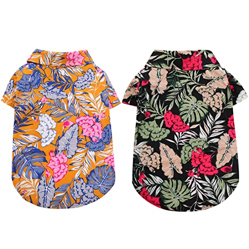 ASENKU 2 Pack Dog Hawaiian Shirt Dog Summer Clothes Cool Dog Polo T-Shirts Floral Dog Vest Short Sleeve Pet Apparel with Printed Coconut Tree and Fruits for Small to Medium Puppy Dogs Cats (Medium)