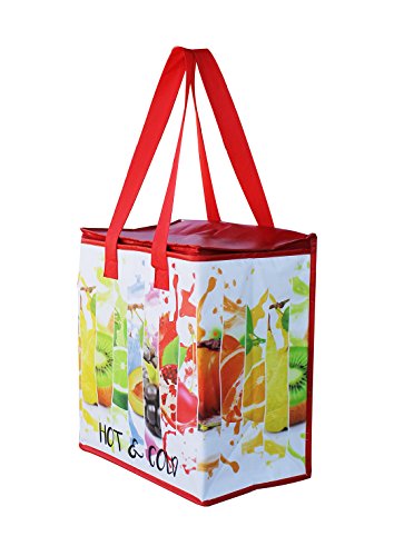 Earthwise Insulated Reusable Grocery Bag Shopping Tote with Zipper Top Lid Durable Thermal Collapsible Catering 2 Pack (Fruit)
