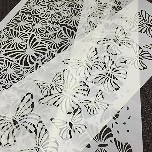 ART Kitchenware 3pcs/set Butterflies Stencil for Cake Side Decoration Fondant Wedding Cake Decorating Stencil Mold Icing Royal Stencil Tool ST-828 Beige/Semi-Transparent