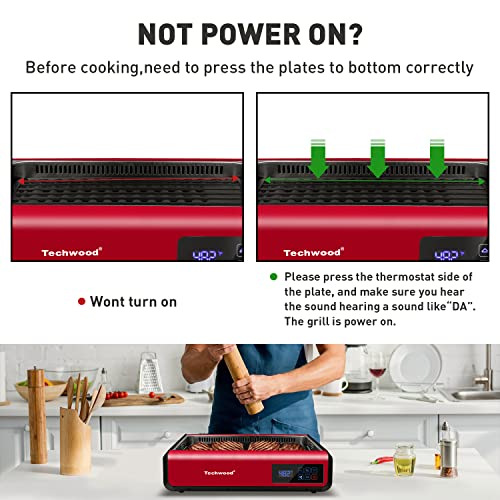 800R double Indoor Smokeless Grill Techwood 1500W Electric Grill with Tempered Glass Lid & LED Smart Control Panel, 8-Level Control Korean BBQ Grill, Red