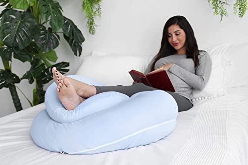 Pharmedoc Pregnancy Pillows, C-Shape Full Body Pillow – Jersey Cover Light Blue – Pregnancy Pillows for Sleeping – Body Pillows for Adults, Maternity Pillow and Pregnancy Must Haves, New Mom Gifts