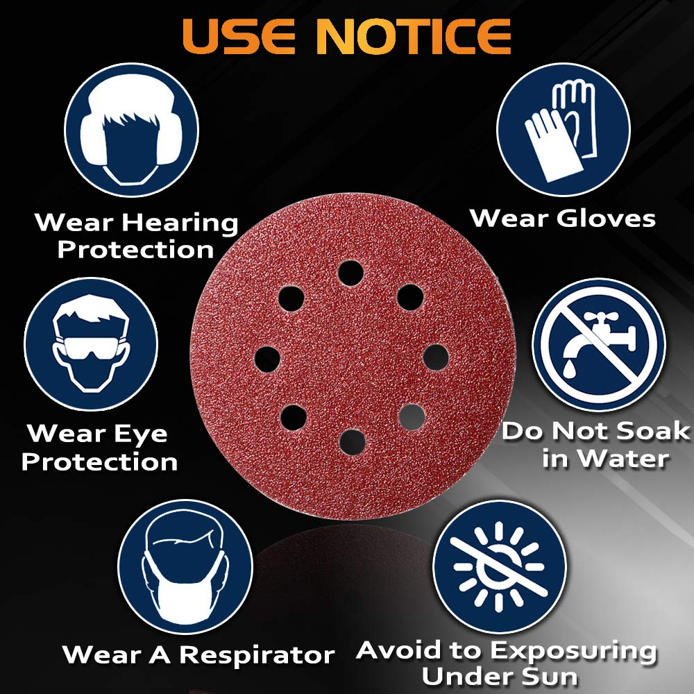 80pcs 5 inch Sanding Discs Hook and Loop, 8 Hole Orbital Sander Sandpaper, 10 x 40/60/80/120/180/240/320/400 Grit Orbital Sander Pads, Round Sandpaper Discs by Taspire