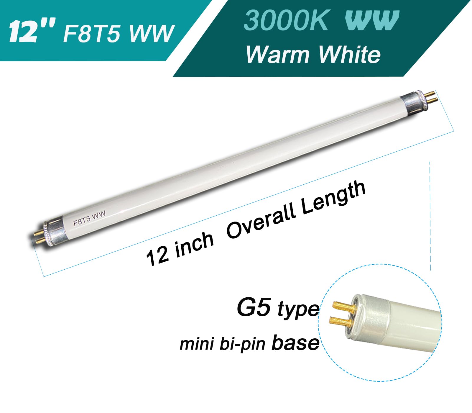 Accway (6 Pack) F8T5/WW 12ββ Linear Fluorescent Light Bulb, 8W Warm White T5 Tube, 3000K Soft White Lamp, G5 Mini Bi Pins Base Replacement for Under Cabinet Light, RV, Closet