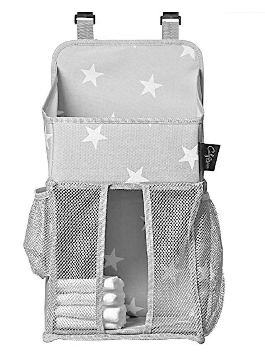 Star Pattern Diaper Caddy and Nursery Organizer for Newborn Baby Essentials, Hang on Crib, Baby Bed. Changing Table or wall. Multiple Pockets to Store Wipes, Creams, Lotions, Toys and more.