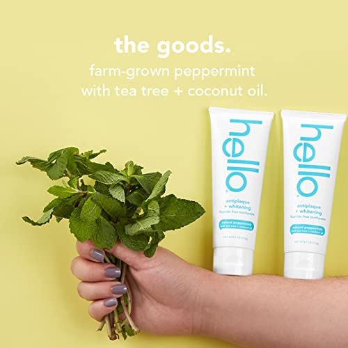 hello Antiplaque and Whitening Fluoride Free Toothpaste, Natural Peppermint Flavor, SLS Free, Gluten Free, Peroxide Free, Vegan, 4.7 Ounce (Pack of 4)