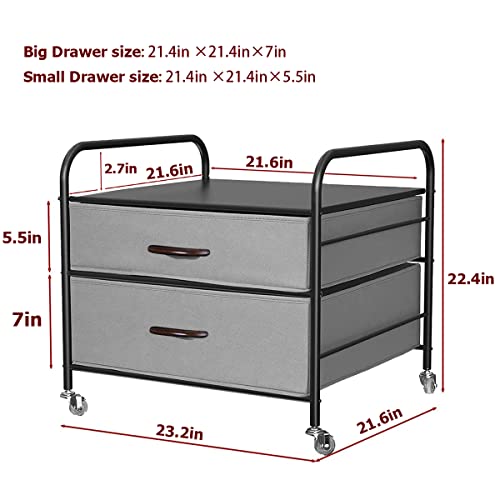 EazeHome Mini Fridge Stand, Fridge Stand with Storage, 2 Drawer Fridge Cart, Organizer Unit for Mini Fridge, Fridge Stand with Metal Frame and Fabric Drawers, Mini Fridge Table with 4 Swivel Wheels