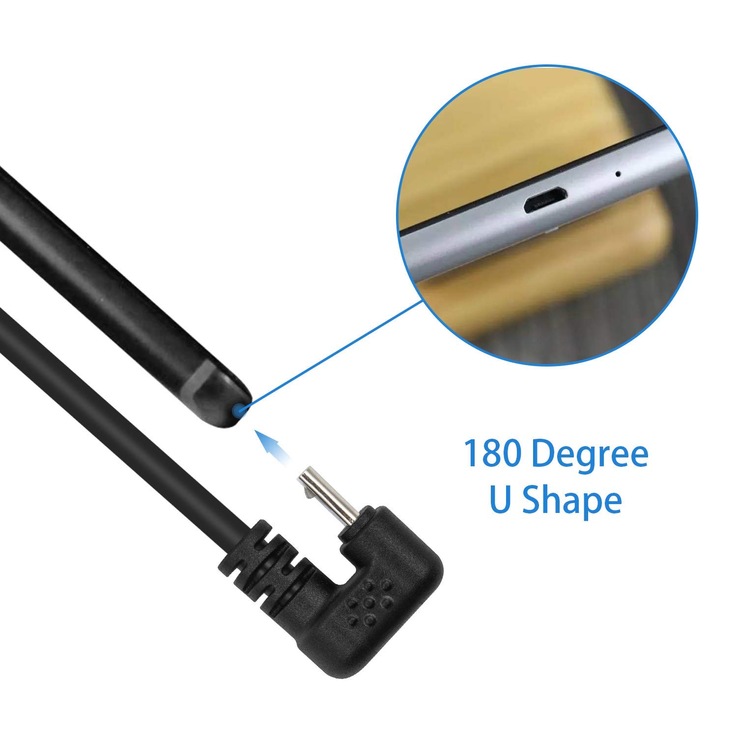Poyiccot Micro USB Cable Android, 180 Degree Micro USB to USB 2.0 Cable, U Shaped Micro USB Charging Cable, USB to Micro USB Cable Short for ps4, Power Bank, Android Phone, 30cm