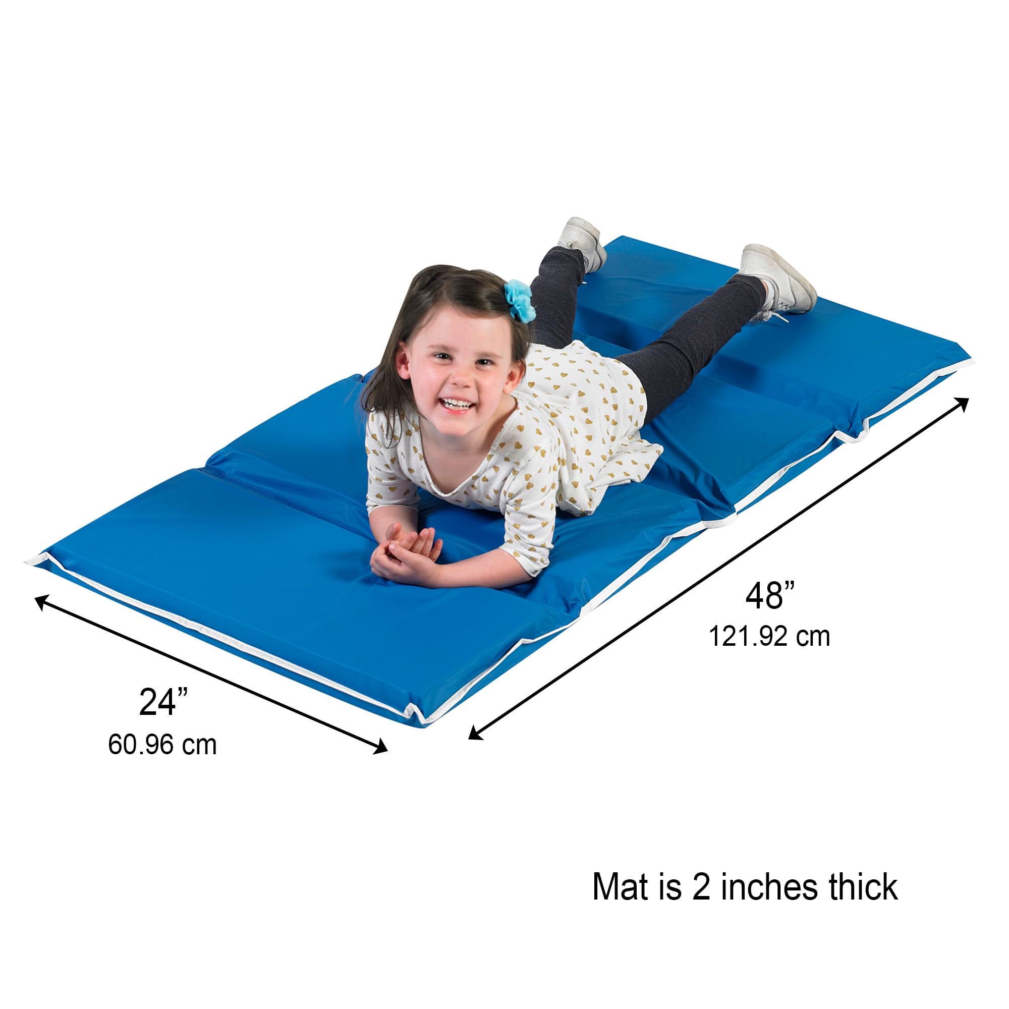 Children's Factory 2" Tough Duty Folding Blue Rest-Mat-, Classroom-Nap-Mats-for Preschools & Daycares, Foam-Napping-Floor-Mat-for Kids & Toddlers