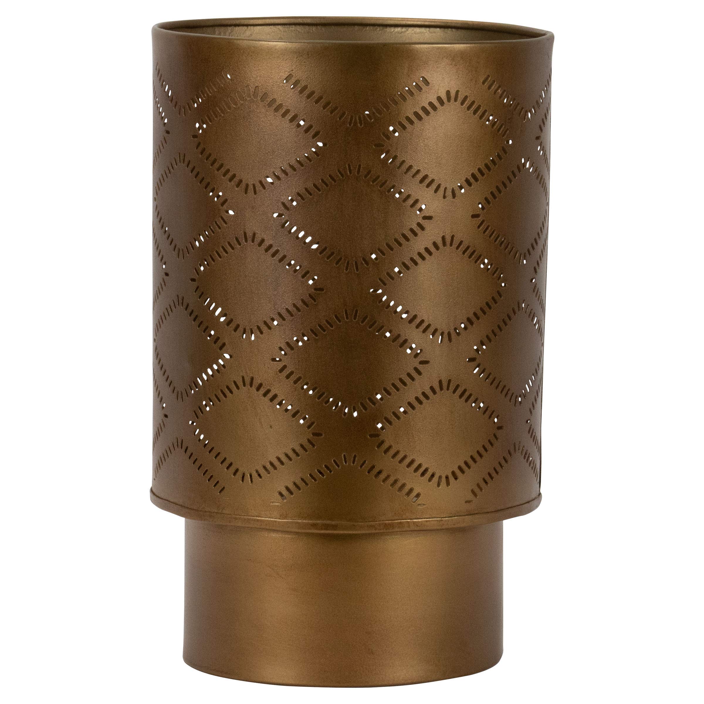 Foreside Home & Garden Brass Antique Large Pierced Metal Pillar Candle Holder