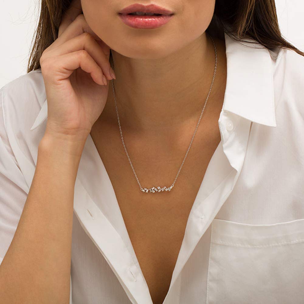 3/8 CT. T.W. Baguette & Round Clear D/VVS1 Diamond Scatter Bar Necklace In 10K White Gold Plated 925 Silver