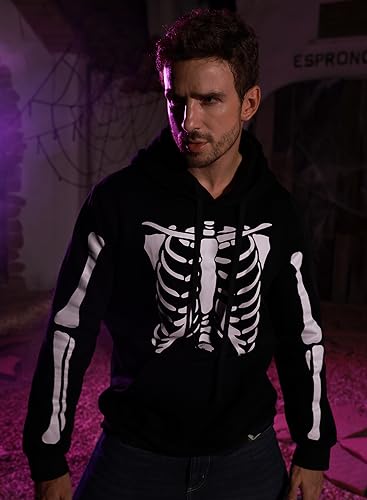 Arvilhill Men's Halloween Skeleton Black Pullover Party Costume Funny Hoodies Casual Sweatshirt M