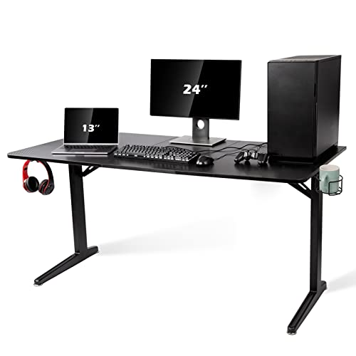 TOPSKY Gaming Desk Large Surface 63ββx31.5ββ with Cup Holder, Headphone Hook and Cable Management (Black)