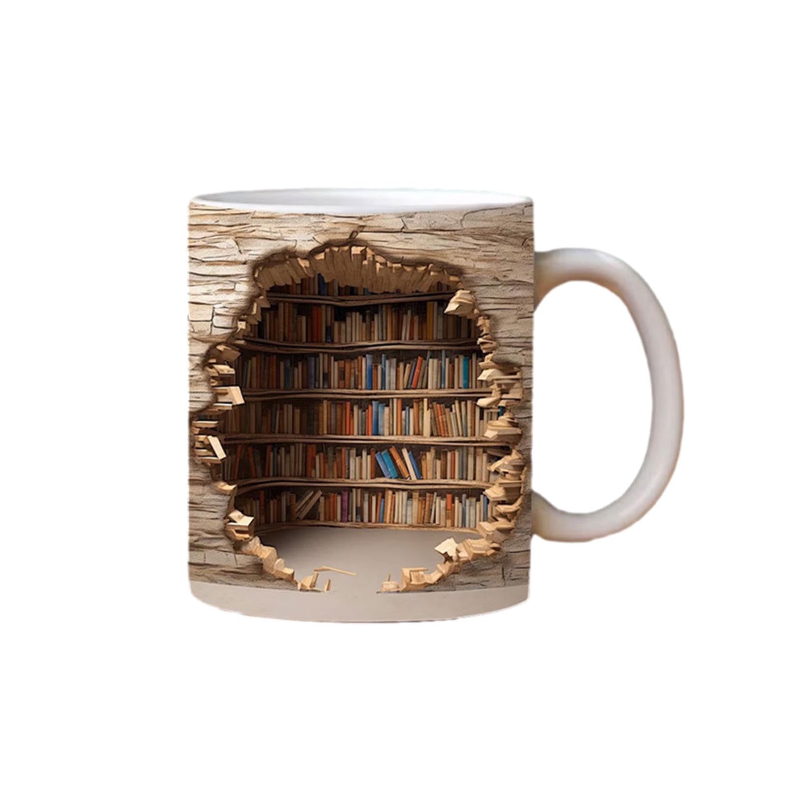 Darzheoy 3d Bookshelf Mug - 3D Effect Books Mugs, Creative Space Design Multi-Purpose Mugs, Book Lovers Coffee Mug, Gifts for Readers (B)
