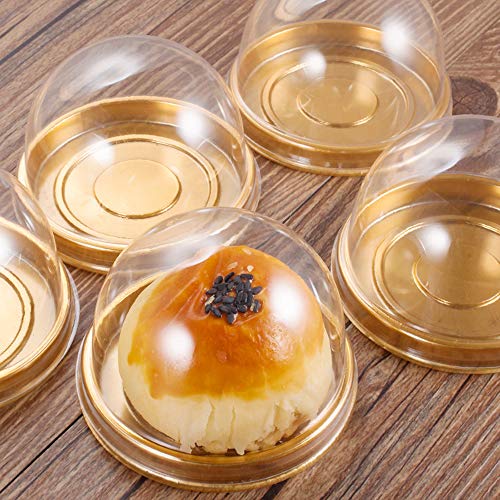 EchoDone 50 Set Clear Plastic Mini Cupcake Boxes Muffin Pod Dome Muffin Single Container Box Wedding Birthday Boxes (Gold)