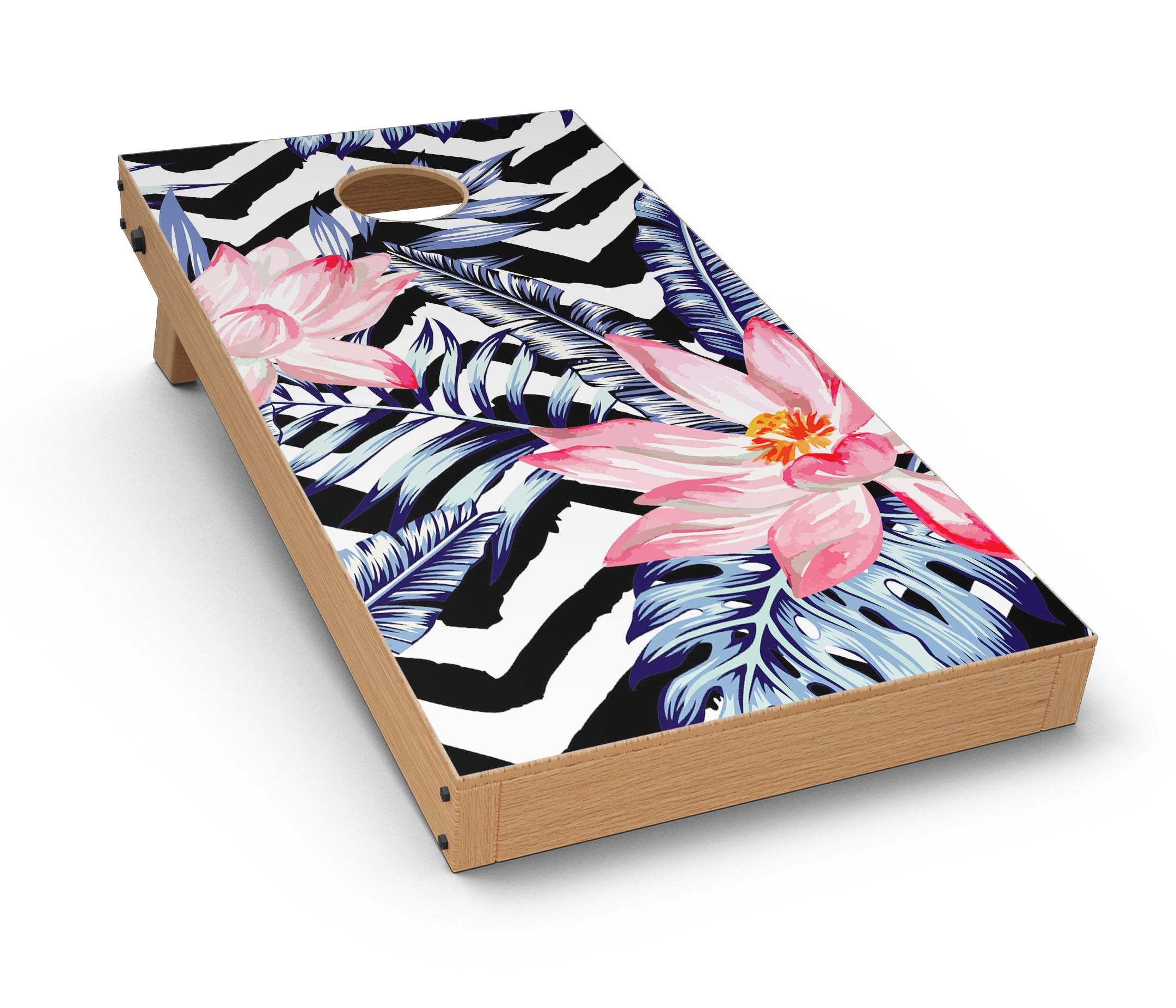 Design Skinz Summer Tropical Skin Set for Cornhole (Skin Only) - Vivid Tropical Chevron Floral v1