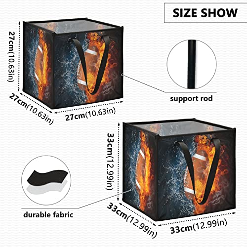 Blueangle Water Fire Football Cube Storage Bin with Handles, 10.6 x 10.6 x 10.6 in, Large Collapsible Organizer Storage Basket for Home Décor(1031)