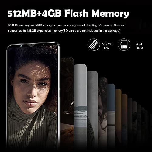 ASHATA M12 Ultra Unlocked Android Cellphone Face Recognition Smartphone with 4.45in HD Curved Screen, Full Network Mobile Phone, 512MB 4GB, Support Extended 128GB Memory Card, WiFi BT FM (Black)