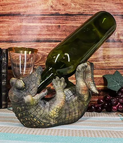 Ebros Gift Whimsical Comical Thirsty Alligator Crocodile Wine Holder Figurine 8.75" H Prehistoric Reptile Chompsy Gator Party Hosting Wine Rack Stand Decor