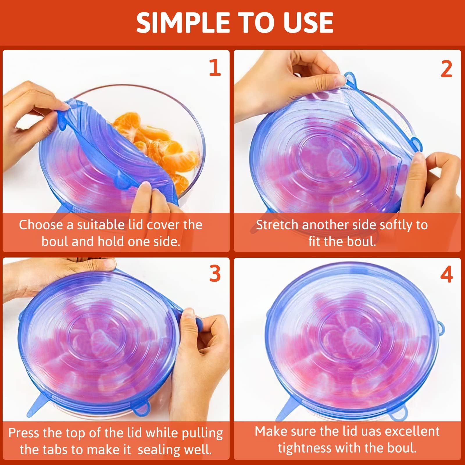 24 Pcs Silicone Stretch Lids, 100% Safe Food Grade Silicone 6 Different Sizes Silicone Lids to Meet Most Container, Microwave Cover for Food Storage, Silicone Can Cover, Silicone Bowl Covers