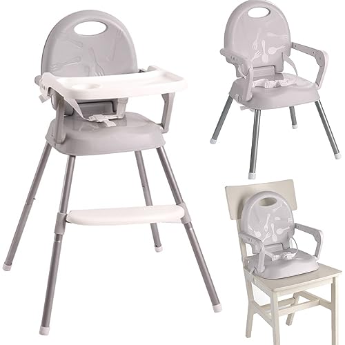 Baby high Chair, Multifunctional 3 in 1 Adjustable high Chair, Removable 3-Position Adjustable Tray, Multipurpose 3-Point Safety Harness (Grey)
