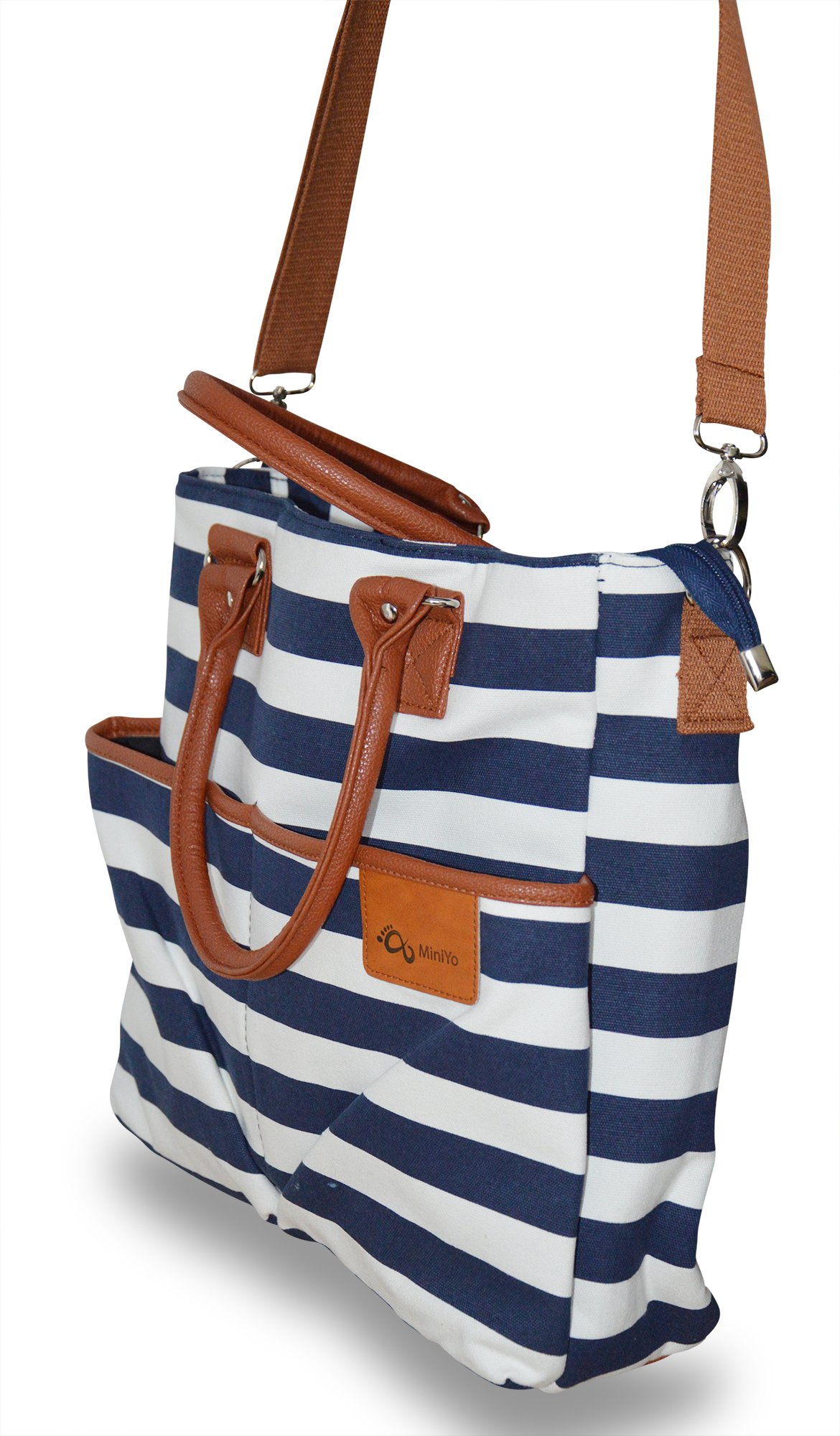 Designer Canvas Stylish Diaper Bag - With 2 Bonus Items: Changing Pad + Bottle Holder