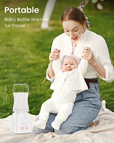 Bottle Warmer, Hopebig Baby Bottle Warmer with 4 Adapters, Rechargeable Portable Bottle Warmer with Smart Temperature Control, Digital Display Travel Bottle Warmer for Breastmilk or Formula