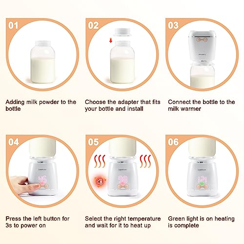 Bottle Warmer, Portable Bottle Warmer for Travel with 4 Adapters, Rechargeable Fast Heating Baby Bottle Warmer with Precise Temperature Selection for Baby Breastmilk, Water, Formula